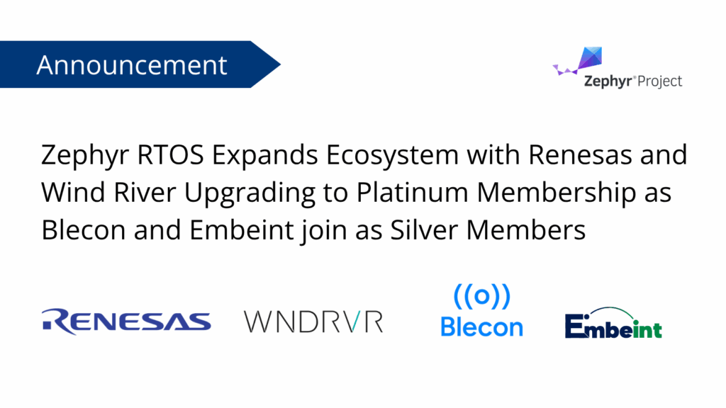 Zephyr RTOS Expands Ecosystem with Renesas and Wind River Upgrading to Platinum Membership and ...